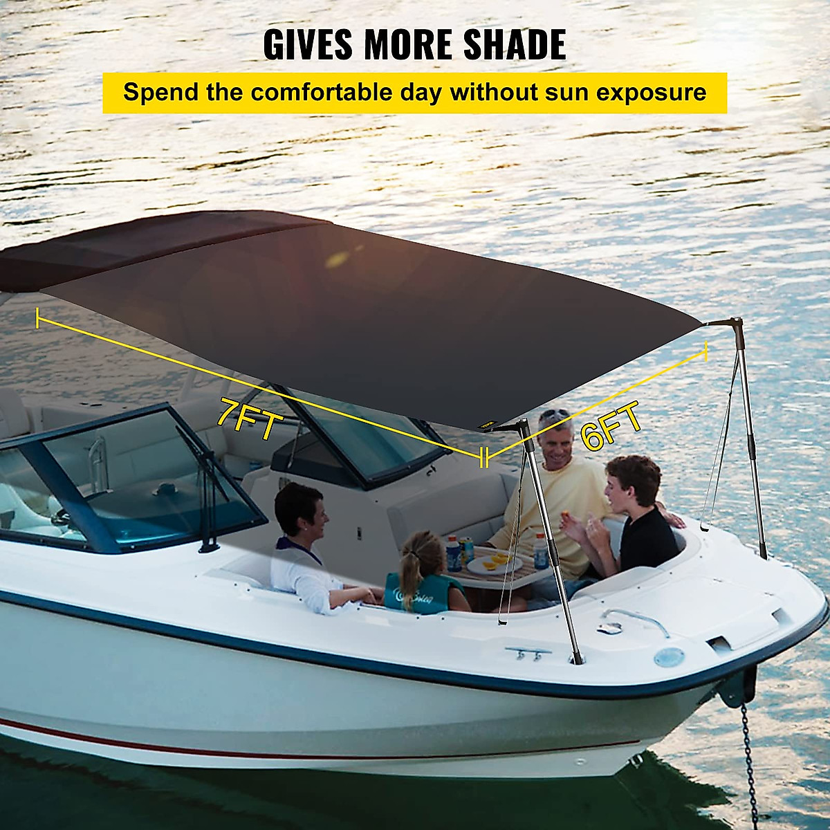 VEVOR T-Top Sun Shade Kit 6' x 7', UV-Proof 600D Polyester T-top Extension Kit with Rustproof Steel Telescopic Poles, Waterproof, Easy to Assemble for T-Tops ＆ Bimini Top