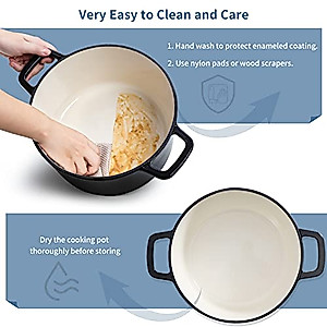 Velaze 6 QT Enameled Cast Iron Dutch Oven, Dual Handles Dutch Oven Pot with Lid,Heavy-Duty Non-stick Round Dutch Oven for Bread Baking, Stewing, Roasting, Good Sealing for All Heat Source (BLACK)