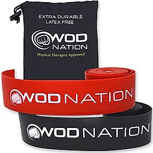 WOD Nation Muscle Floss Bands Recovery Band for Tack and Flossing Sore Muscles and Increasing Mobility : Stretch Band Includes Carrying Case (1 Black Heavy & 1 Red Medium)