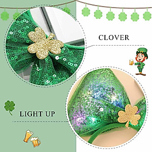 JONKY St Patricks Day Headband Light Up Green Bow Hair Band LED Irish Headbands Shamrock Costume St Pattys Day Accessories for Women and Girls