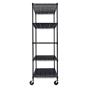 60" x 24" x 72" Black 5-Tier Wire Shelving NSF 3000 LBS Max Capacity Heavy Duty Steel Storage Rack for Restaurant, Warehouse, Commercial, Industrial, and Hospital Uses (Includes Casters)