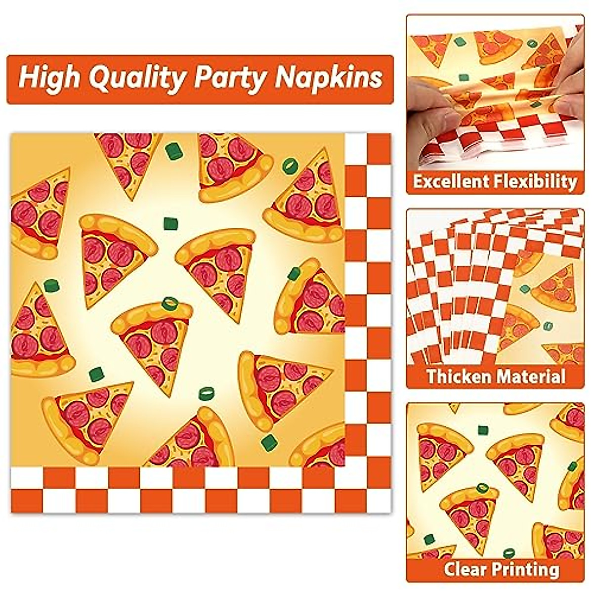 50 Guests Pizza Party Supplies Plates and Napkins Tableware Set Pizza Birthday Party Dinnerware Decorations Favors for Kids Boys Girls Birthday Baby Shower Picnics