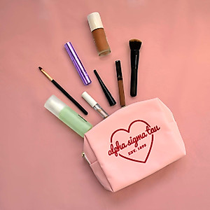 Sorority Shop Alpha Phi Makeup Bag - Multi-Purpose PU Leather, Water-Resistant Makeup travel bag with Licensed Design and Zipper Closure, Perfect Alpha Phi Sorority Gifts for Women
