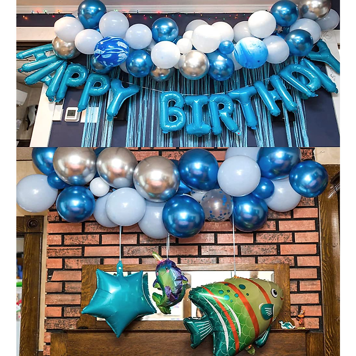 YinQin 176 PCS Ocean Blue Happy Birthday Party Balloons with Pump Under Sea Fish Birthday Balloons Decorations Baby Shark Happy Birthday Balloons Set Blue Sea Happy Birthday Party Supplies for Kid