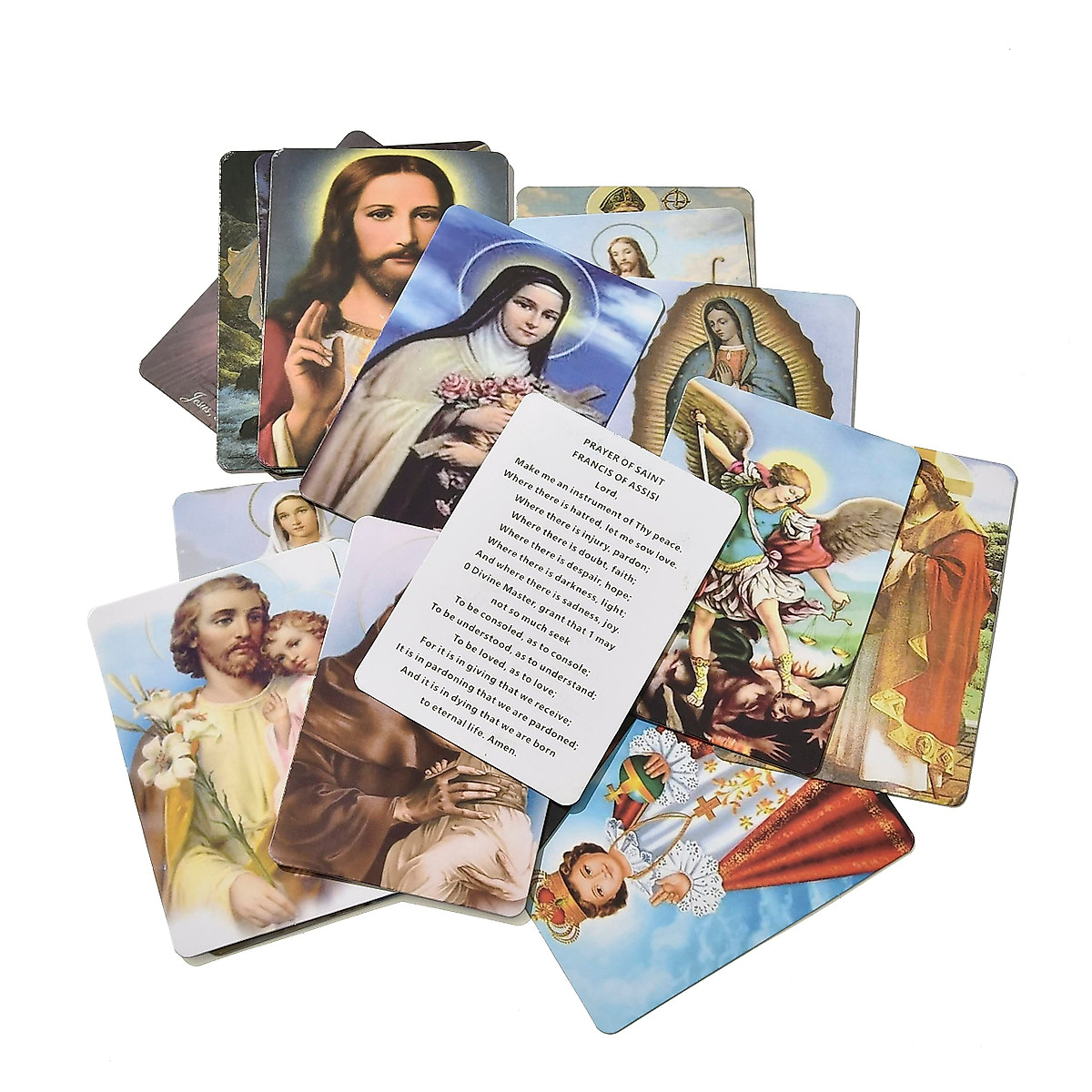 3X2.1Inch Catholic Paper Prayer Card With Metal Box,Assorted Holy Cards with Catholic Saints and Prayers-36Pcs