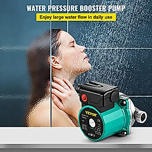 VEVOR Hot Water Recirculating Pump, 93W 110V Water Circulator Pump, Automatic Start Circulating Pump NPT 3/4" w/Brass Fittings, Stainless Steel Head, 3 Speed Control for Electric Water Heater System