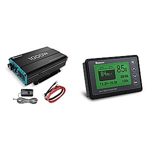 Renogy 1000W Pure Sine Wave Inverter 12V DC to 120V AC Converter & 500A Battery Monitor, High and Low Voltage Programmable Alarm, Voltage Range 10V-120V and up to 500A
