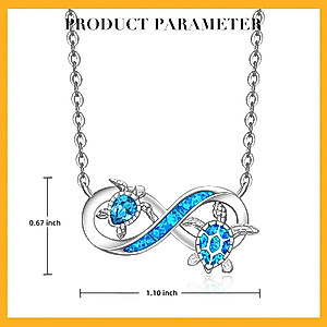 Turtle Necklace for Women Sterling Silver Tortoise 2 Infinity Blue Opal Sea Turtle Pendant Mother and Daughter Necklaces Ocean Inspirational I Llike Turtles Jewelry Birthday Gifts