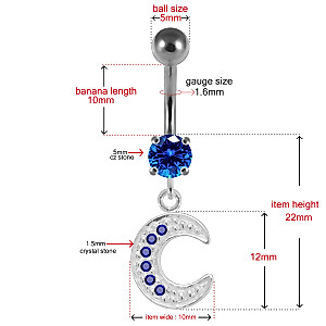 Light Green Gemstone Fancy C Alphabet Dangling 925 Sterling Silver with Stainless Steel Belly Button Navel Rings