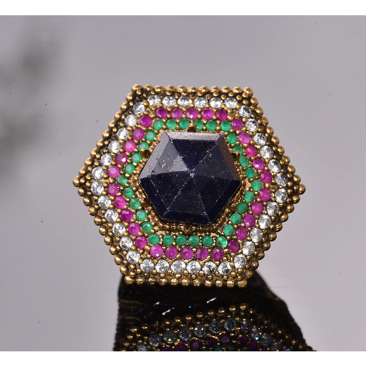 Falcon Jewelry Real Natural Sapphire Gemstone Ring, 12.35 Carat, Sterling Silver Unisex Hurrem Sultan Ring