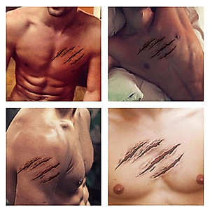 KIPETTO 20Pcs Halloween Temporary Tattoo Stickers Horror Realistic Waterproof Fake Bloody Wound Stitch Stickers Makeup For Halloween Party Cosplay