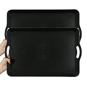 JHSLXD Retro Trays Kitchen/Dining Room Serving Trays Multi-Purpose Trays Breakfast Trays Non-Slip Fruit Trays Creative Rectangle Water Cup Trays,Black,51.5CM