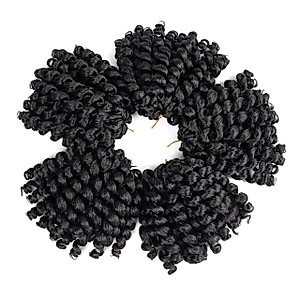 8 Inch 5 Pcs Wand Curl Crochet Hair Jamaican Bounce Crochet Hair Short Curly Braids Hair Curly Crochet Hair for Black Women 20 Roots/Pack(#1B)