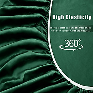 VACVELT 3pcs Emerald Green Satin Sheets Twin Size Bed Set, 15 Inch Deep Pocket Silky Satin Sheet Set, Soft Satin Bedding Set Cooling & Luxury Bed Sheets, 1 Fitted Sheet + 1 Flat Sheet + 1 Pillowcase
