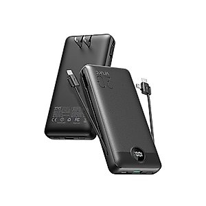 VRURC Portable Charger 20000mAh, Fast Charging Power Bank USB C,4 Output 2 Input Charging Bank Equipped with LED Display,Built-in Wall Plug and Cables,Cell Phone Replacement Battery,Black