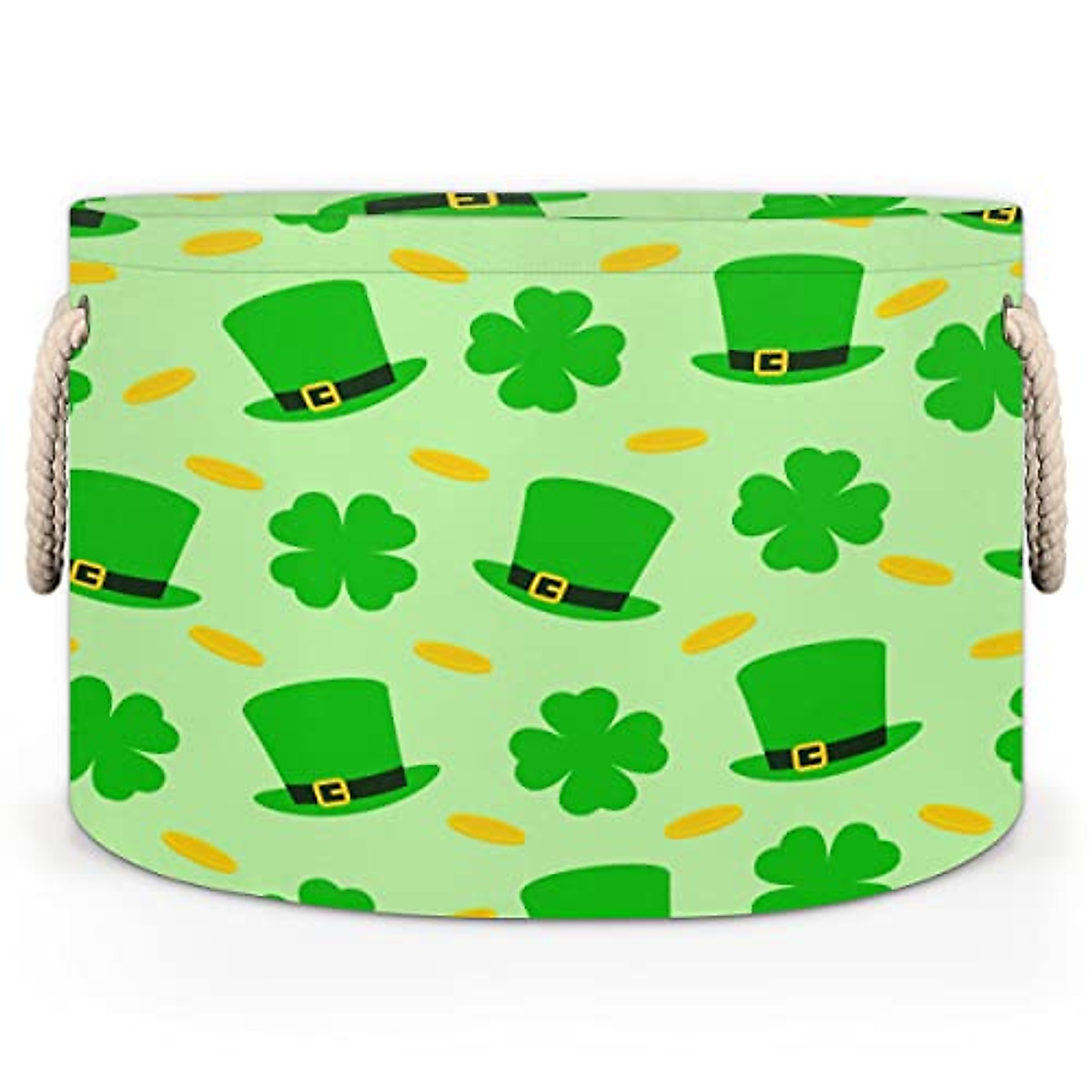 St. Patrick's Day Green Clover Leaves (10) Large Round Baskets for Storage Laundry Baskets with Handles Blanket Storage Basket for Bathroom Shelves Bins for Organizing Nursery Hamper Girl Boy