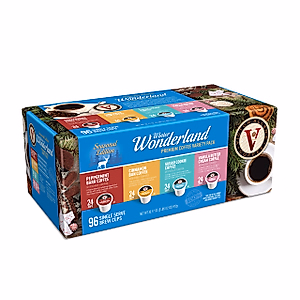 Victor Allen 96 Count Single Serve Cup Winter Wonderland Coffee Variety Pack of Peppermint Bark, Cinnamon Bun, Sugar Cookie, & Vanilla Butter Cream (Compatible with 2.0 Keurig Brewers)