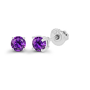 925 Sterling Silver 4mm Round Natural Purple Amethyst February Birthstone Screwback Stud Earrings For Women