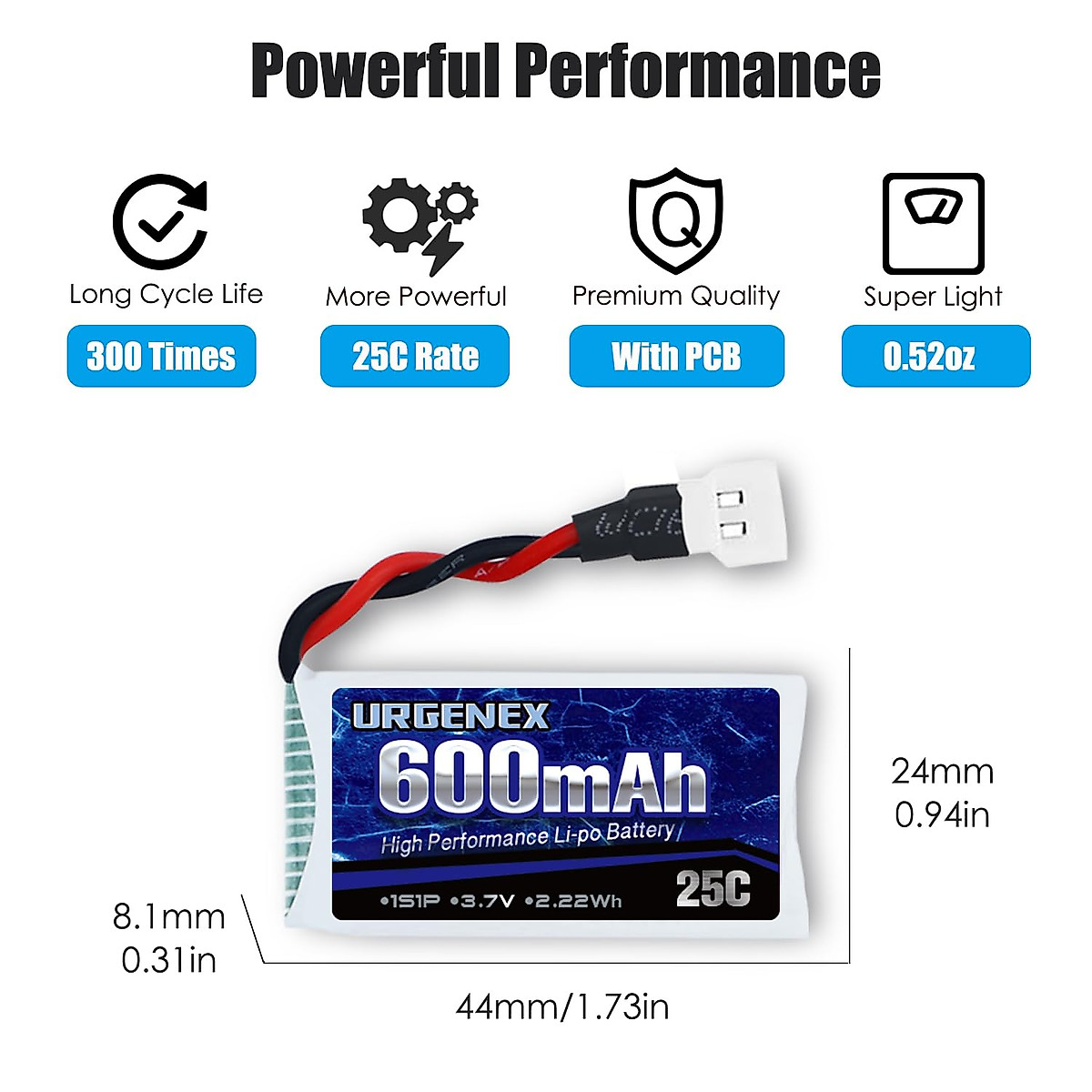 URGENEX 3.7V Lipo Battery 600mah 1S 5PCS Drone Battery with Molex Plug X5 USB Battery Charger for Syma X5C X5C-1 X5 X5SC X5SW H5C V931 S5C S5W SS40 FQ36 T32 T5W H42 CW4 UAV FPV Drone Quadcopter