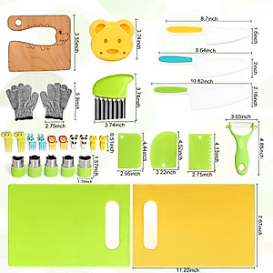 28PCS Toddler Knife Set - Kids Knifes for Real Cooking, Montessori Kids Kitchen Knife Set with Cutting Board Crinkle Cutters Kid Safe Knives, Toddlers Kitchen Tools for Age 2-10 Year Old Girl Boy