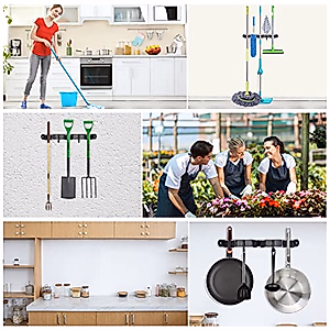 Huryfox Mop and Broom Holder Wall Mounted - Sturdy Stainless Steel Rack with Utility Hooks, Adjustable Design and Multiple Storage Organizer Options, Perfect for Garage, Kitchen, Laundry, and Bathroom