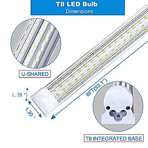 20-Pack, LED Shop Light, 8FT 144W 14500LM 6000K, Cold White, U Shape, Clear Cover, Hight Output, Linkable Shop Lights, T8 LED Tube Lights, LED Shop Lights for Garage 8 Foot with Plug (20PCS 8FT 6000K)
