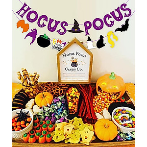 Joy Bang Halloween Hocus Pocus Decoration, Hocus Pocus Theme Banner Spell Book Cat Witch Hats, Witches Stisters Banner Wall Decor for Home Classroom Office, Party Supplies for Kids Adults