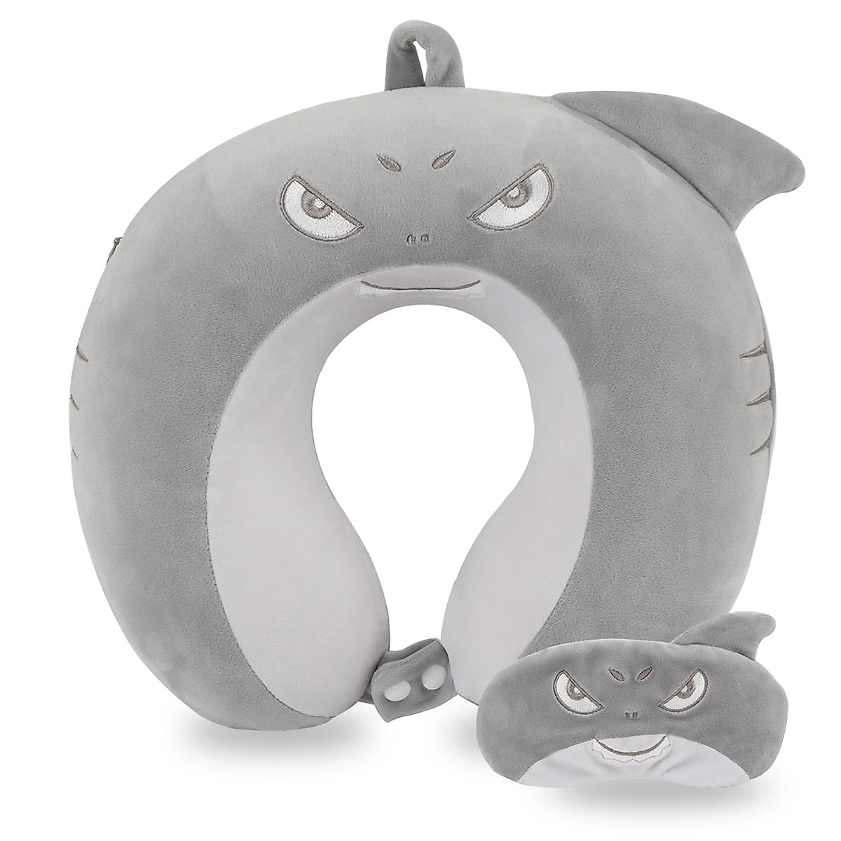 Travel Pillow, Kids Travel Pillow with Sleep Eye Mask Soft Memory Foam Kids Neck Pillow for Boys & Girls, Travel Accessories for Car Airplane Traveling - Shark