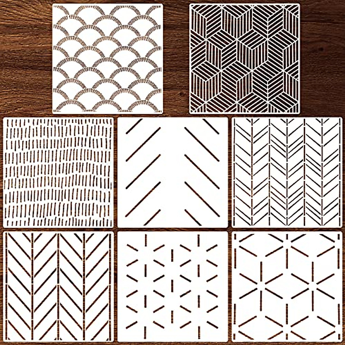 8 Pieces 12 x 12 Inch Wall Stencils for Painting Geometric Modern Herringbone Wall Stencils Wall Decor Reusable Film Decorative for Painting, Stencils for Walls, Wall Stencil Pattern (Simple Style)