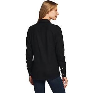 CQR Women's Plaid Flannel Shirt Long Sleeve, All-Cotton Soft Brushed Casual Button Down Shirts, Flannel Plaid Shirts Solid Black, Large