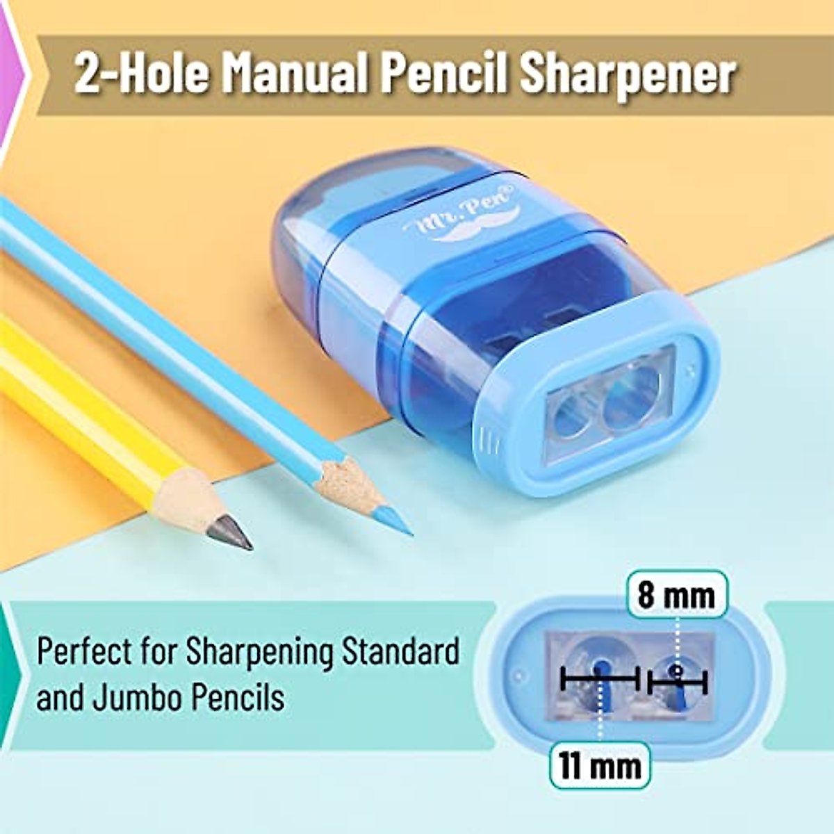 Mr. Pen- Pencil Sharpener & Eraser, 4 Pack, Colorful, 2 Sharpening Holes, Pencil Sharpeners Manual, Manual Pencil Sharpener, Pencils Sharpener, Handheld Pencil Sharpener, Small Pencil Sharpener