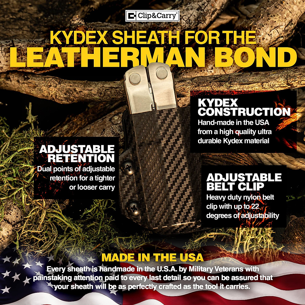Kydex Multitool Sheath for LEATHERMAN Bond - Made in USA - Multi Tool Sheath Holder Cover Belt Pocket Holster - Multi-tool not included (Black)