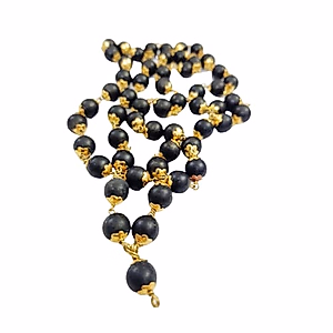 numeroastro Natural & Original Shaligram Stone Round Beads Mala In Copper Capping (54+1 Beads) (7-8 MM Approx) (1 Pc)