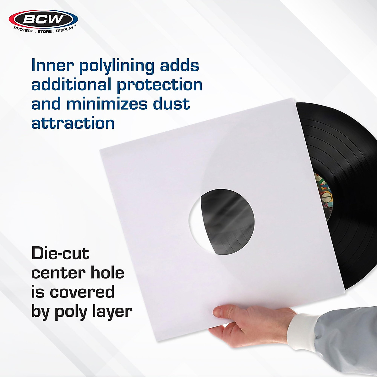 BCW 12-Inch Vinyl LP Record Sleeves - Pack of 50 | White Polylined Inner Protective Sleeves with Center Hole for Vinyl Records | Acid-Free, Scratch Resistant | Ideal for DJs and Vinyl Collectors