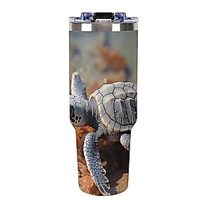 YTLKGFP 40 Oz Large Capacity Car Cup Cut Sea Turtle Tumbler with Handle (Black) Straw Lid Insulated Stainless Steel Water Bottle Travel Mug Leak-proof Car Cup Keeps Cold Or Hot