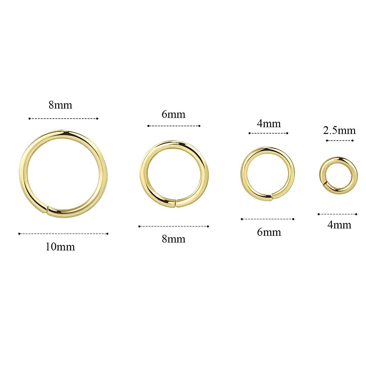 Alexcraft 14k Gold Plated Jump Rings 900PCS 4/6/8/10 mm Gold Jump Rings Strong Gold Open Jump Rings Bulk for Necklace Bracelet Earrings Jewelry Making