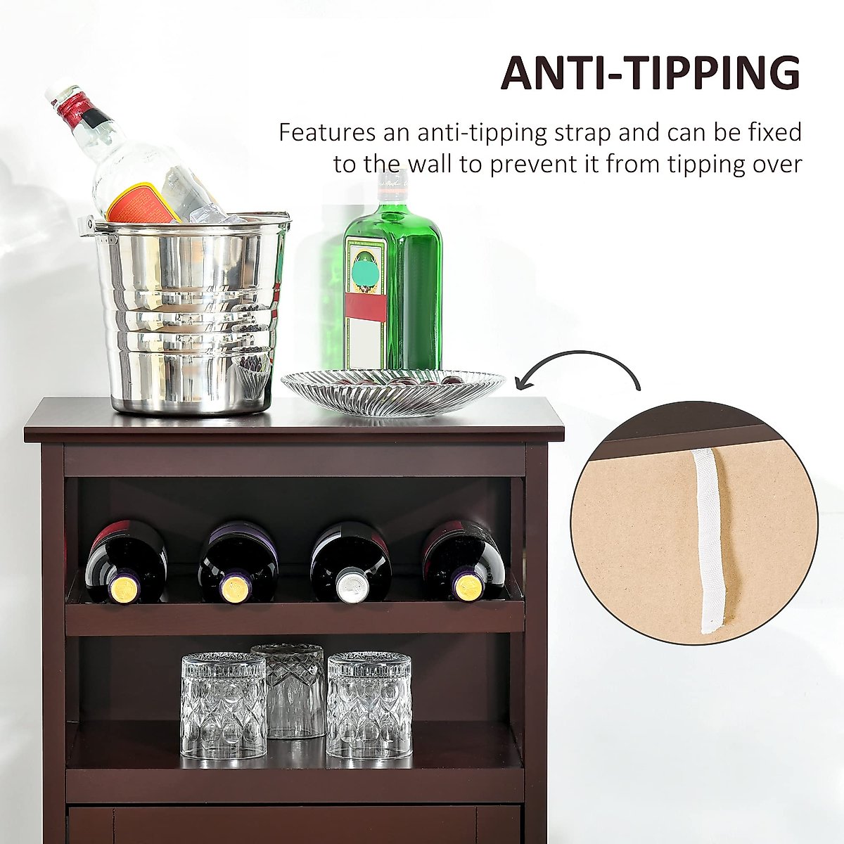 HOMCOM Wine Cabinet with 4 Bottle Wine Rack, Open Shelf, Acrylic Door Cabinet with Adjustable Shelf, Espresso