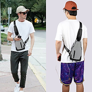 Aucuu Sling Backpack with USB Charging Port, Chest Bag Crossbody Daypack Shoulder Bag for Men, Hiking, Cycling, Travel - Black