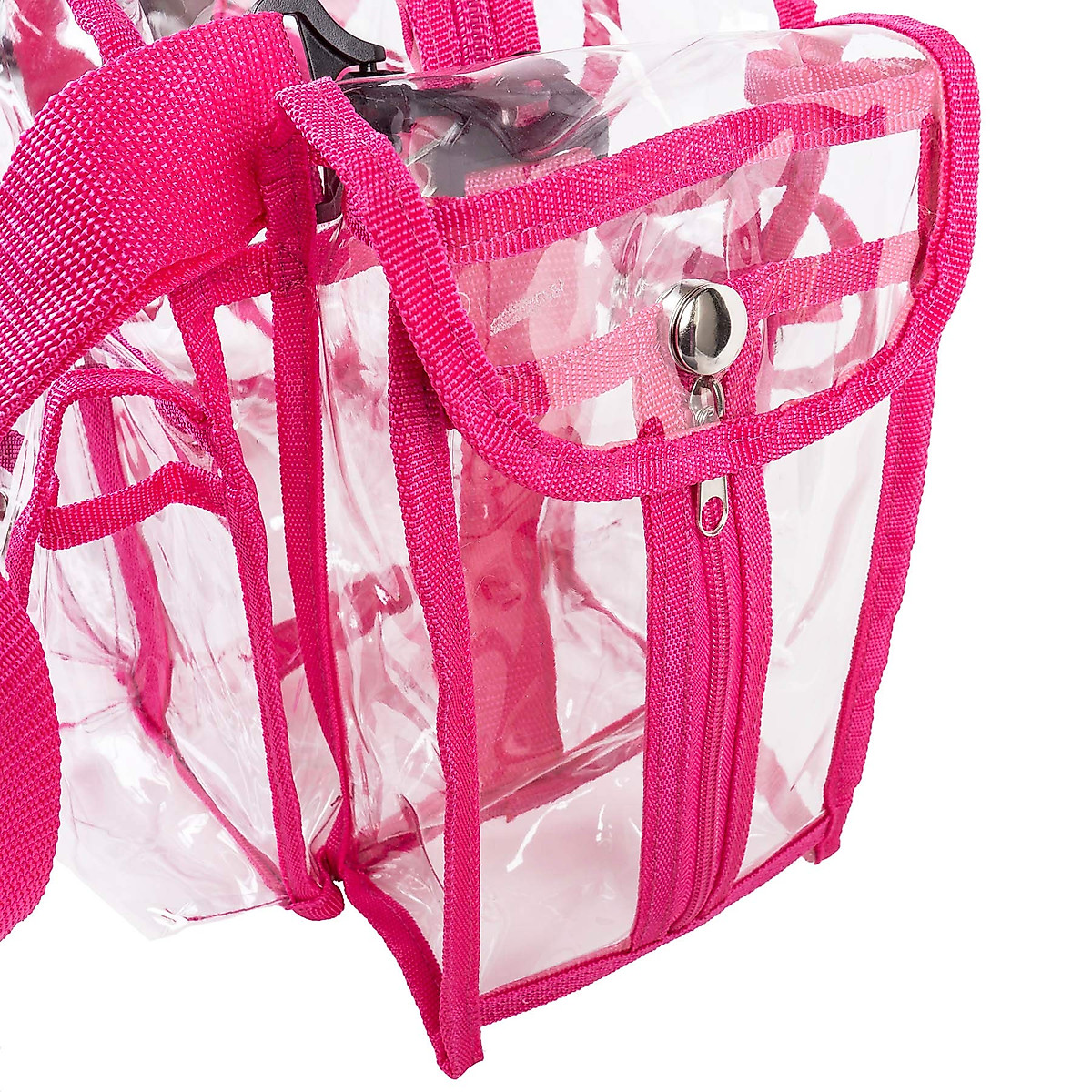 SHANY Clear PVC Makeup Bag - Large Professional Makeup Artist Rectangular Tote with Shoulder Strap and 5 External Pockets - PINK