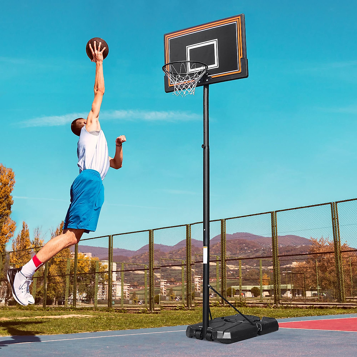 Basketball Hoop Outdoor, 7-10ft Height Adjustable Basketball Hoop with 44in Shatterproof Backboard and Wheels for Teenagers Adults Outdoor Indoor, Portable Basketball Goal Basket Balls Outdoor Hoop