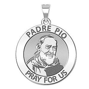 PicturesOnGold.com Padre Pio Religious Medal - 2/3 Inch Size of Dime, Sterling Silver with Engraving