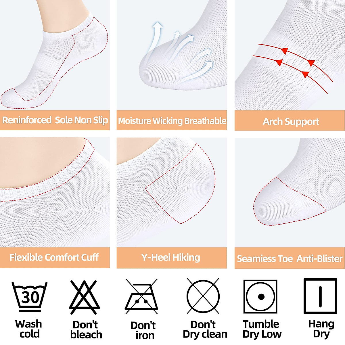 inhees 8 Pairs Ankle Socks Women's Thin Athletic Running No Show Low Cut Short Socks