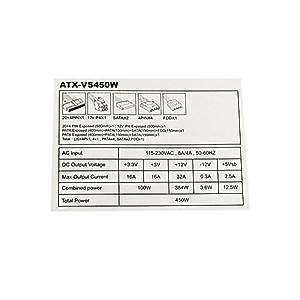 APEVIA ATX-VS450W-10 Venus 450W ATX Power Supply with Auto-Thermally Controlled 120mm Fan, 115/230V Switch, All Protections (10-pk)