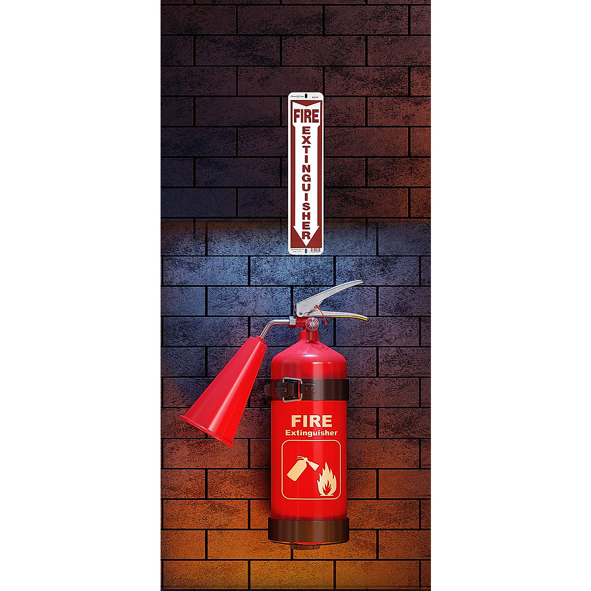 Hillman 844112 White and Red Aluminum Fire Extinguisher Sign with Arrow Symbol, 4" x 18"