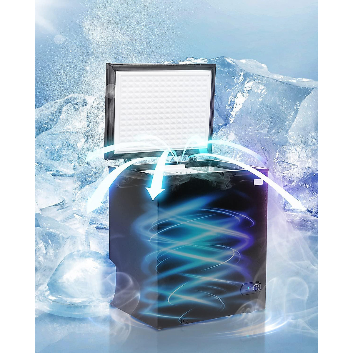 Muhub 5.0 Cu.Ft Chest Freezer,Deep Freezer with Removable Basket,Compact Freezer with Top Open Door, Adjustable Temperature, Low noise，Suitable for Kitchen Dorm Garage and Shed，Black