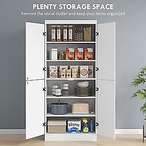 HOMCOM 70" Kitchen Pantry Cabinet, Freestanding Storage Cabinet with 4 Doors and 2 Adjustable Shelves for Dining Room, White