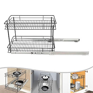 JAJADAH 2-Tier Cabinet Pull Out Shelves, Pull Out Cabinet Organizer, Kitchen Cabinet Organizer for Bathroom/Laundry Room & Kitchen (13.5" X 21.5" - Gray)