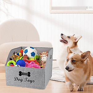 Geyecete Big Dog Toys Storage Bins Canvas Foldable Fabric Trapezoid with metal handles pet Baskets,Can be Personalized,Storage Bin Large toy box Organizer-Snow Gray