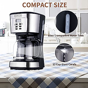 kognita 12 Cup Thermal Coffee Maker, Programmable Small Coffee Maker with Glass Carafe and Filter, Dirp Coffee Maker Coffee Pot Machine, Keep Warm, Brew Strength Control, 900W Fast Brew Auto Shut Off