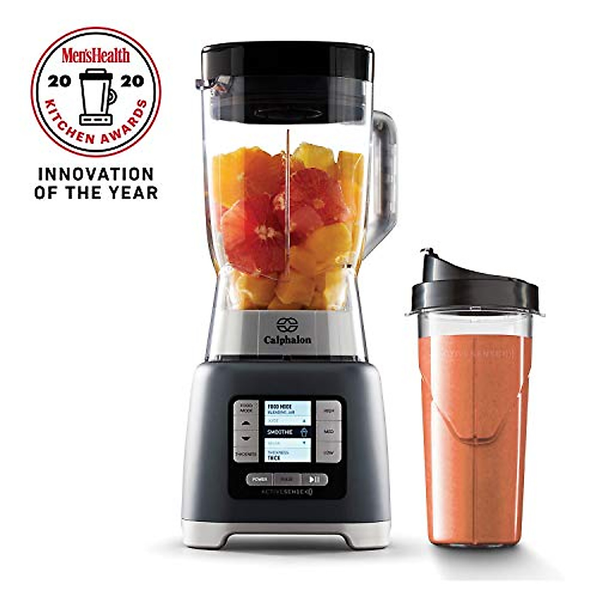 Calphalon Blender for Shakes, Smoothie, Salsa, Milkshake, Frozen Drinks, and Juices with 68-oz BPA-Free Tritan Jar and 24-oz Portable Blender Bottle, ActiveSense 1200-Watt Motor, Dark Stainless Steel